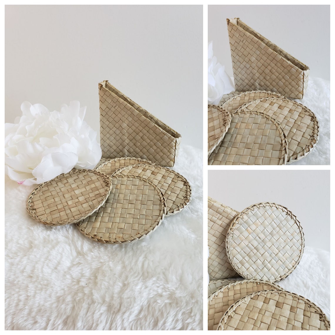 Vintage Woven Wicker Rattan Round Coasters in a Slanted - Etsy Canada
