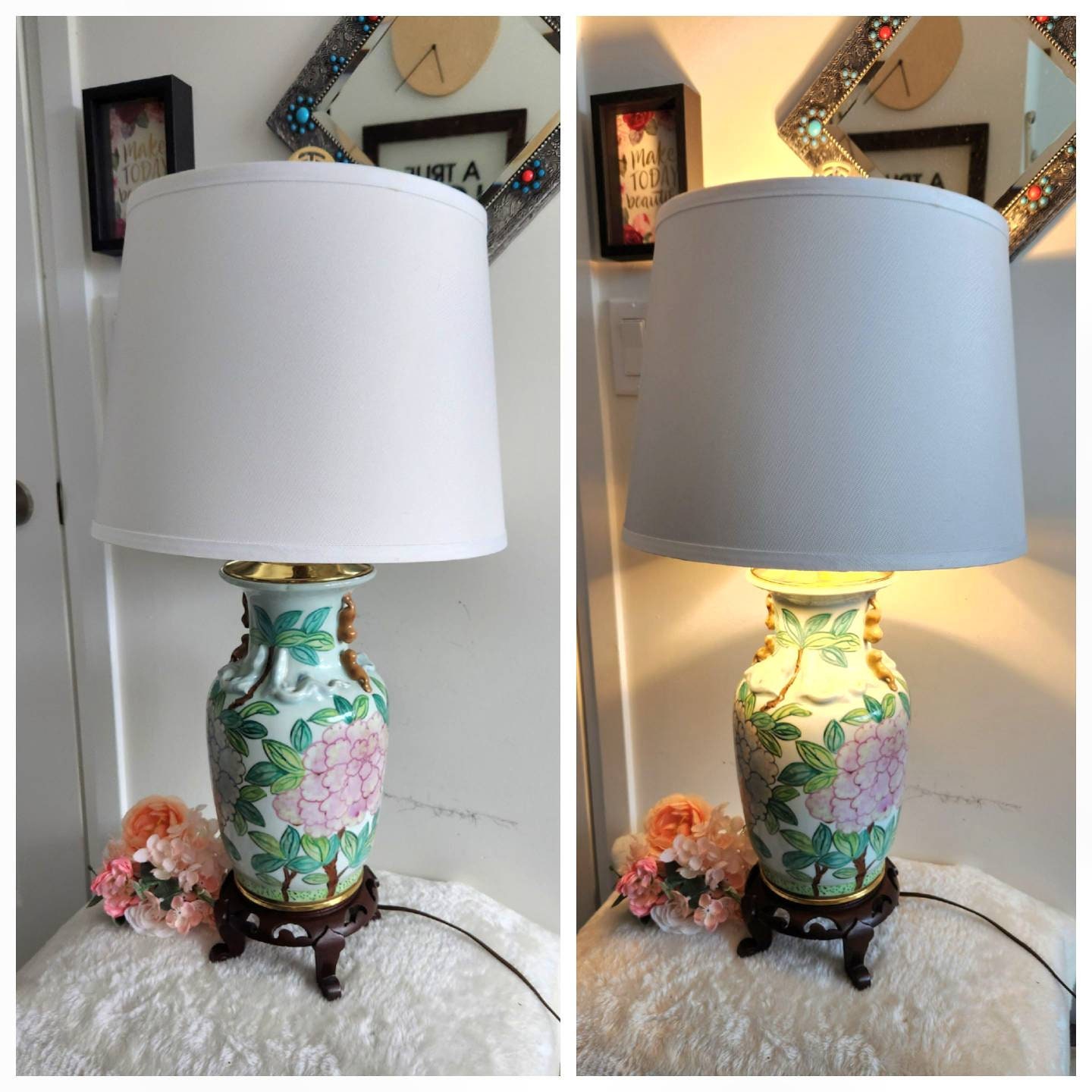 Vintage Kaiser Kuhn Porcelain Table Lamp/pastel Floral Leaf Vine Lamp ...