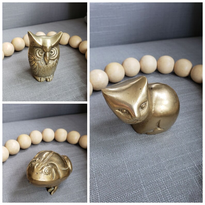 Vintage Three Different Brass Animals Figurines Cat Owl OR - Etsy Canada