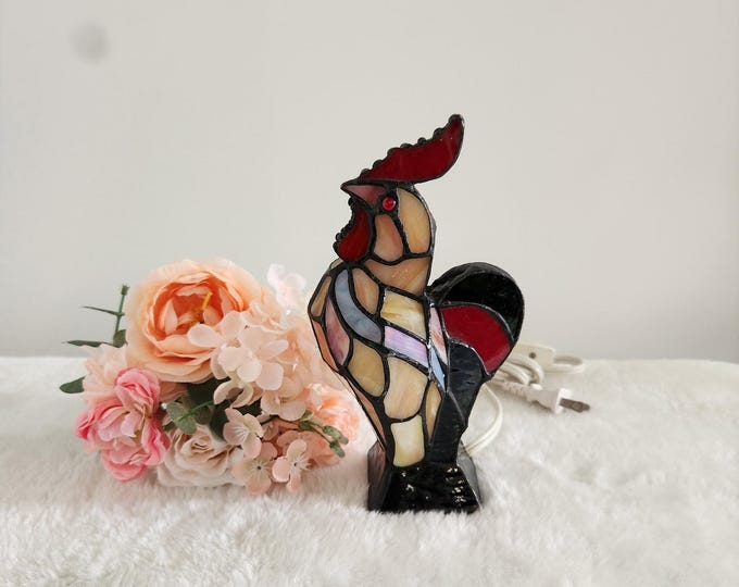 Vintage Mini Rooster Tiffany Lamp/ Stained Glass Rooster Table Lamp ...