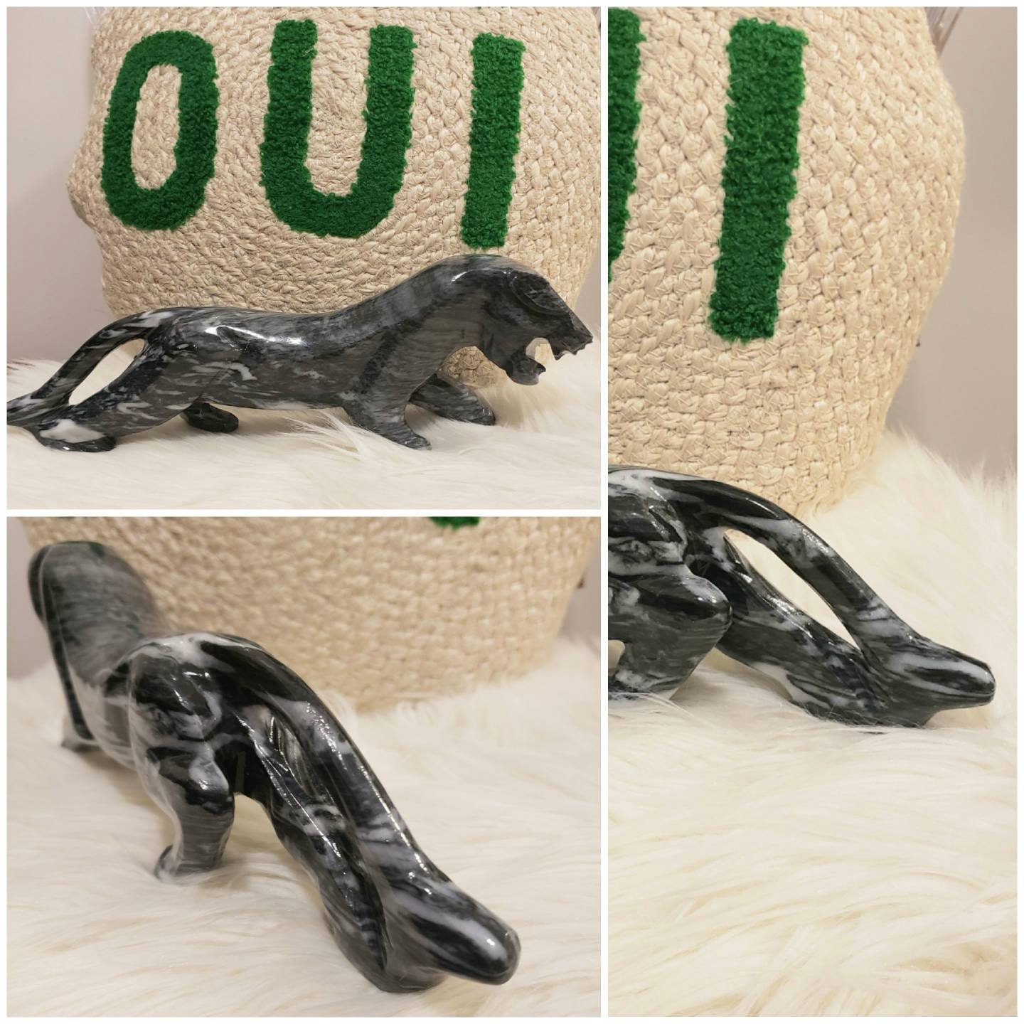 Vintage Carved Black Onyx Marble Puma Panther Jaguar Figurine/ Retro ...