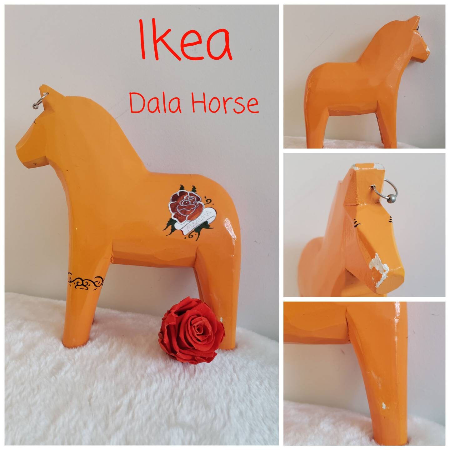Vintage Ikea Orange Wood "mamma" Dala Horse Rose Tattoo/ Ikea ...
