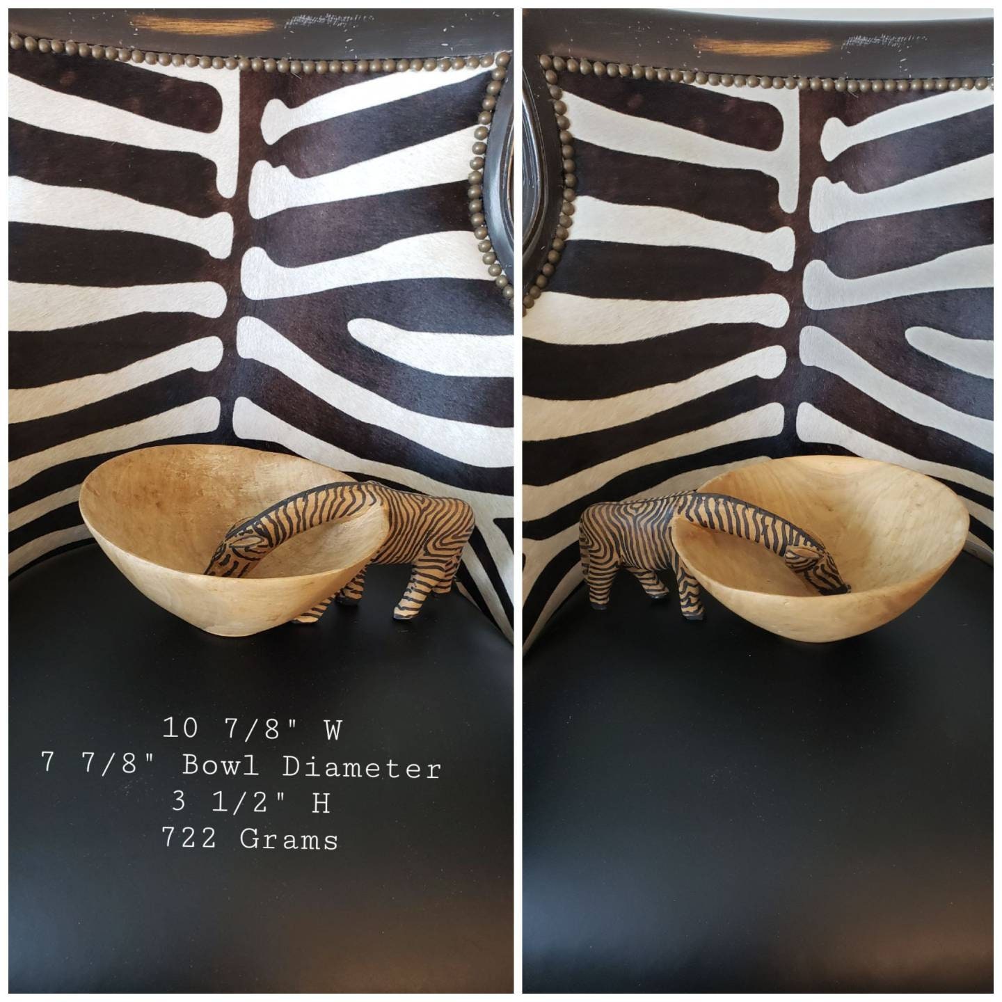 Vintage African Wooden Hand Carved Drinking Zebra Bowl/ Hand Painted ...