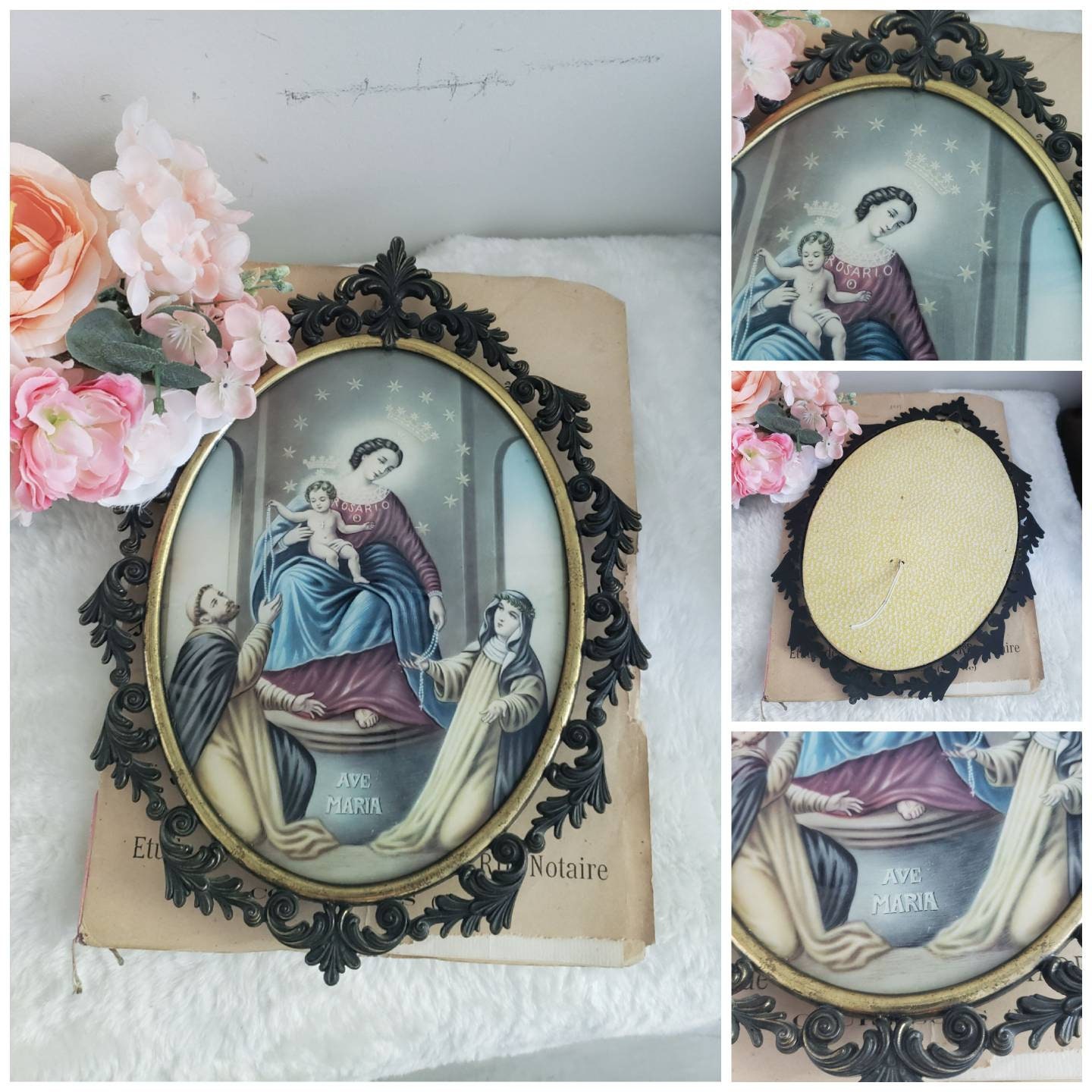 Mid Century Italian Oval Frame Religious Portrait Mother Mary Baby ...