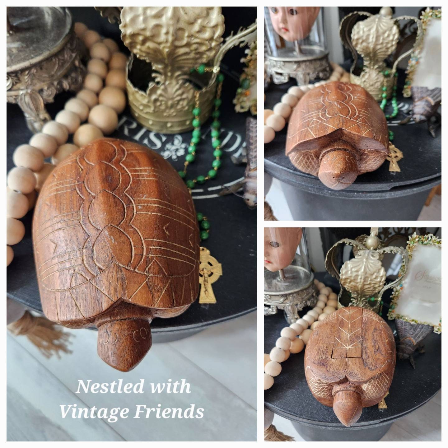 Vintage Hand Carved Wood Tortoise Turtle Stash Box/ Turtle Sculpture ...