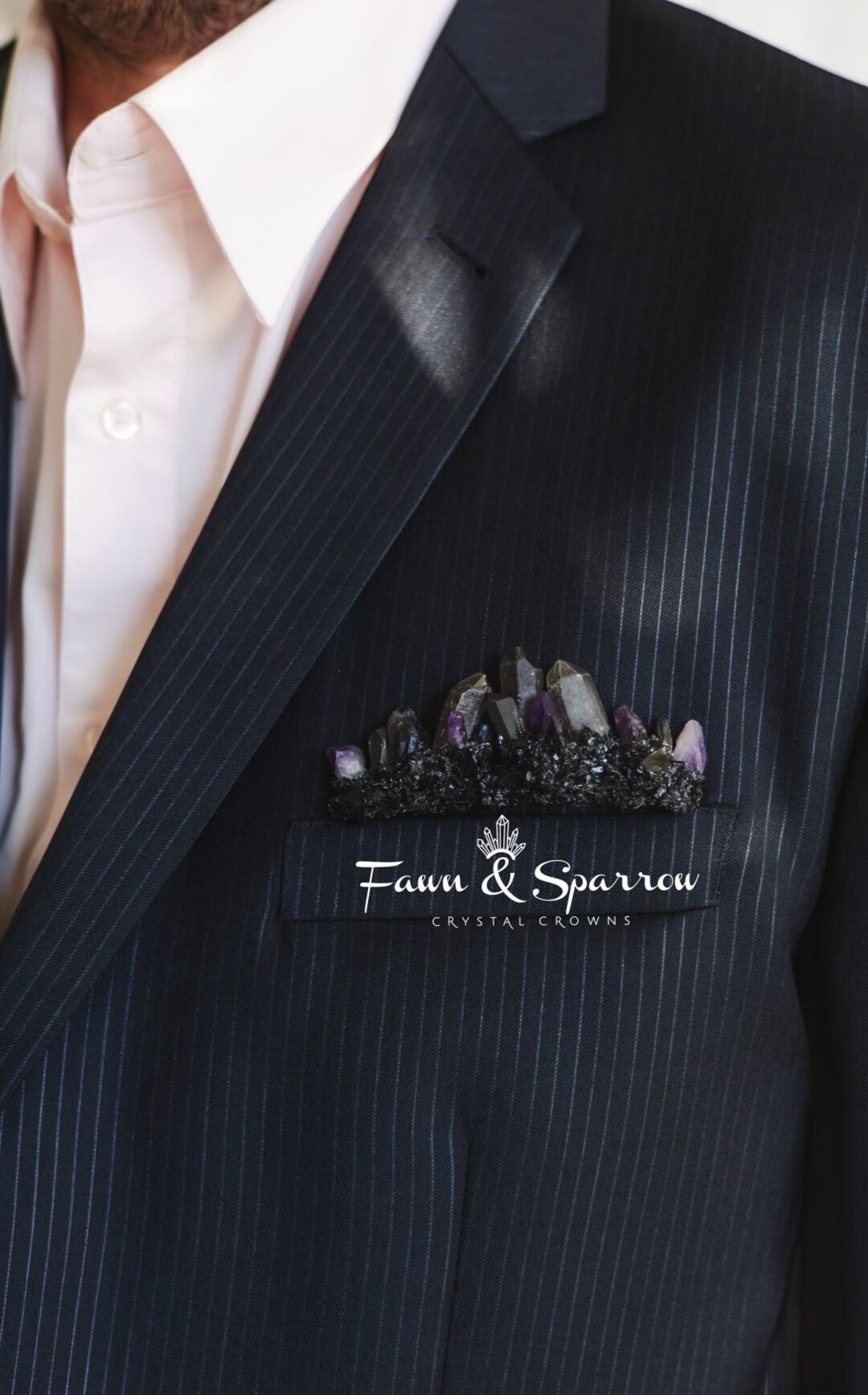 Crystal Pocket Boutonniere With Amethyst and Black Quartz, Crystal ...