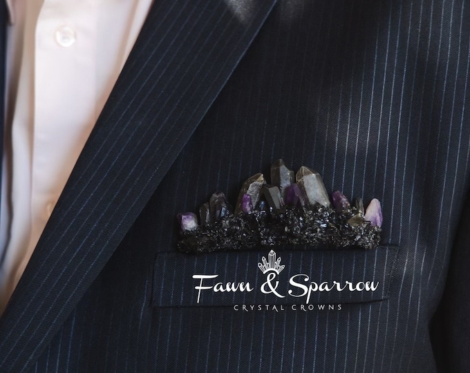 Crystal Pocket Boutonniere With Amethyst and Black Quartz, Crystal ...