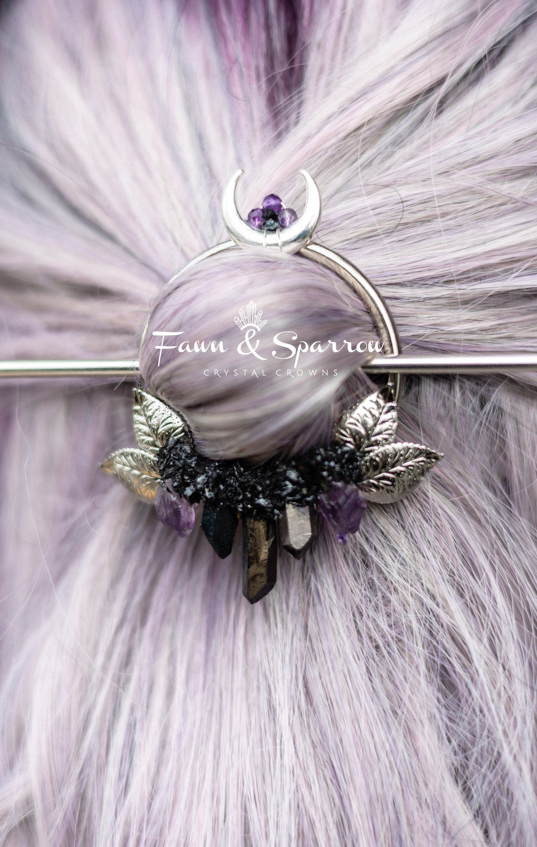 Amethyst Moon Crystal Hair Stick, Crystal Hair Pin With Circle - Etsy