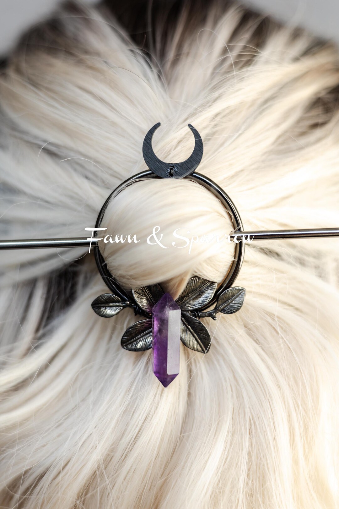 Gothic Moon Crystal Hair Stick, Choose Your Crystal, Dark Black Hairpin ...