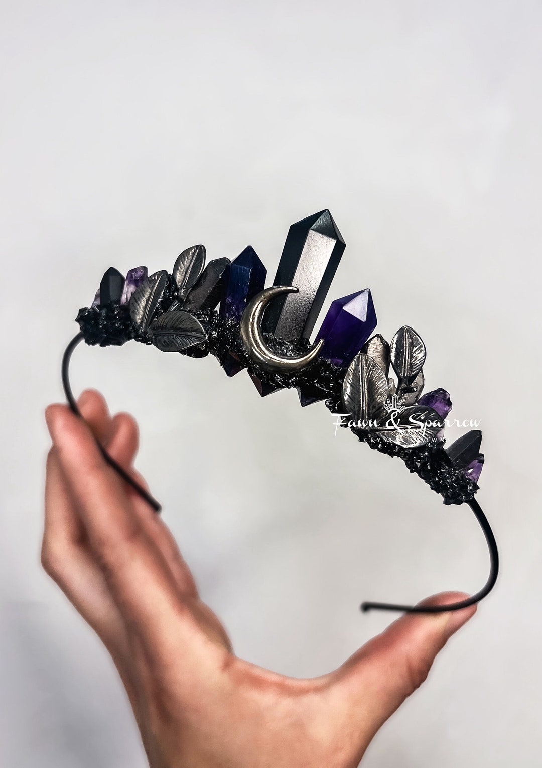 Dark Fairy Amethyst Obsidian Moon Crown,gothic Tiara,crystal Headpiece ...