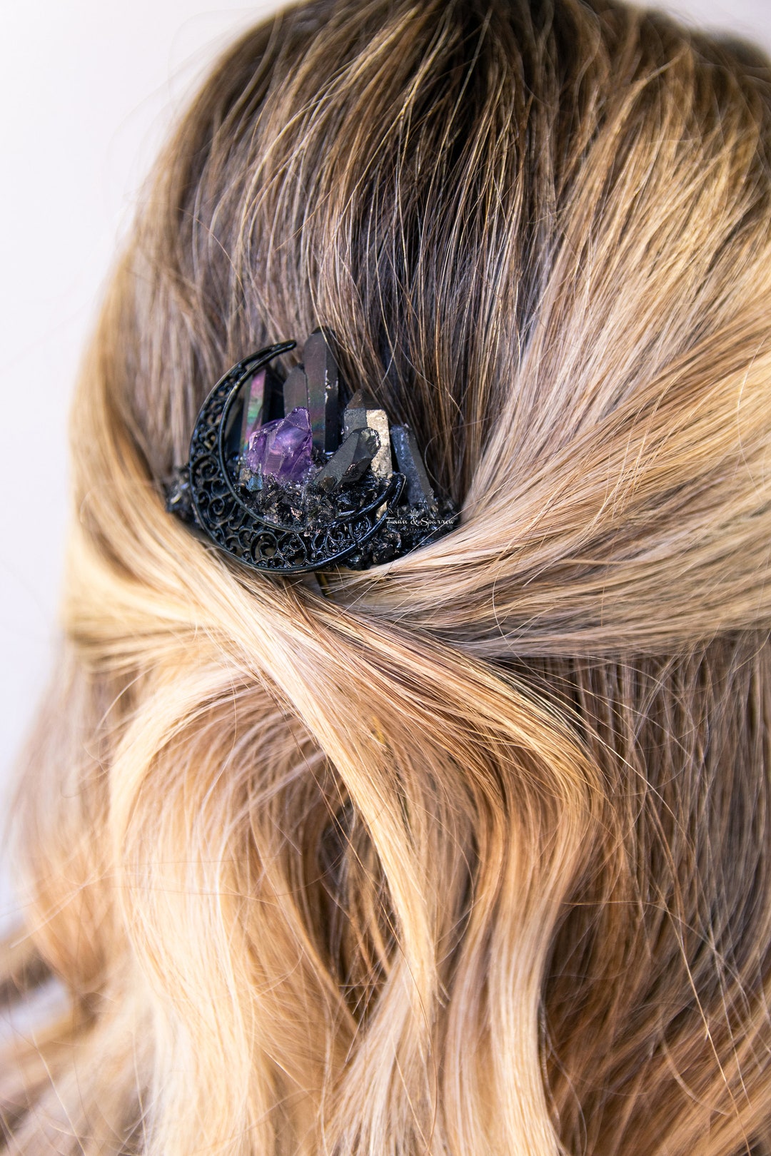 Amethyst Moon Comb, Crystal Hair Comb, Crystal Gift, Witchy Bride - Etsy