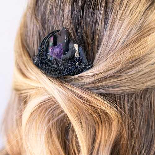 Amethyst Moon Comb Crystal Hair Comb Crystal Gift Witchy - Etsy