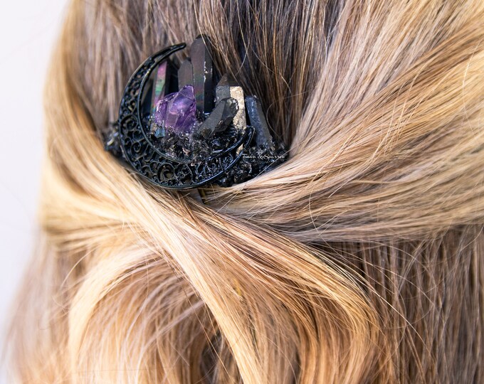 Amethyst Moon Comb, Crystal Hair Comb, Crystal Gift, Witchy Bride - Etsy