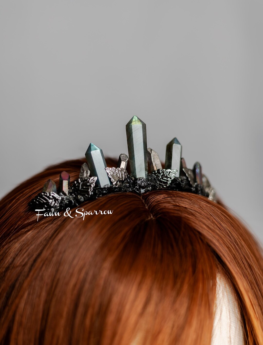 Dark Fairy Labradorite Obsidian Moon Tiara,gothic Crown,crystal ...