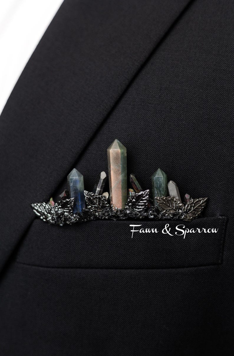 Crystal Pocket Boutonniere With Labradorite and Black Quartz, Crystal ...