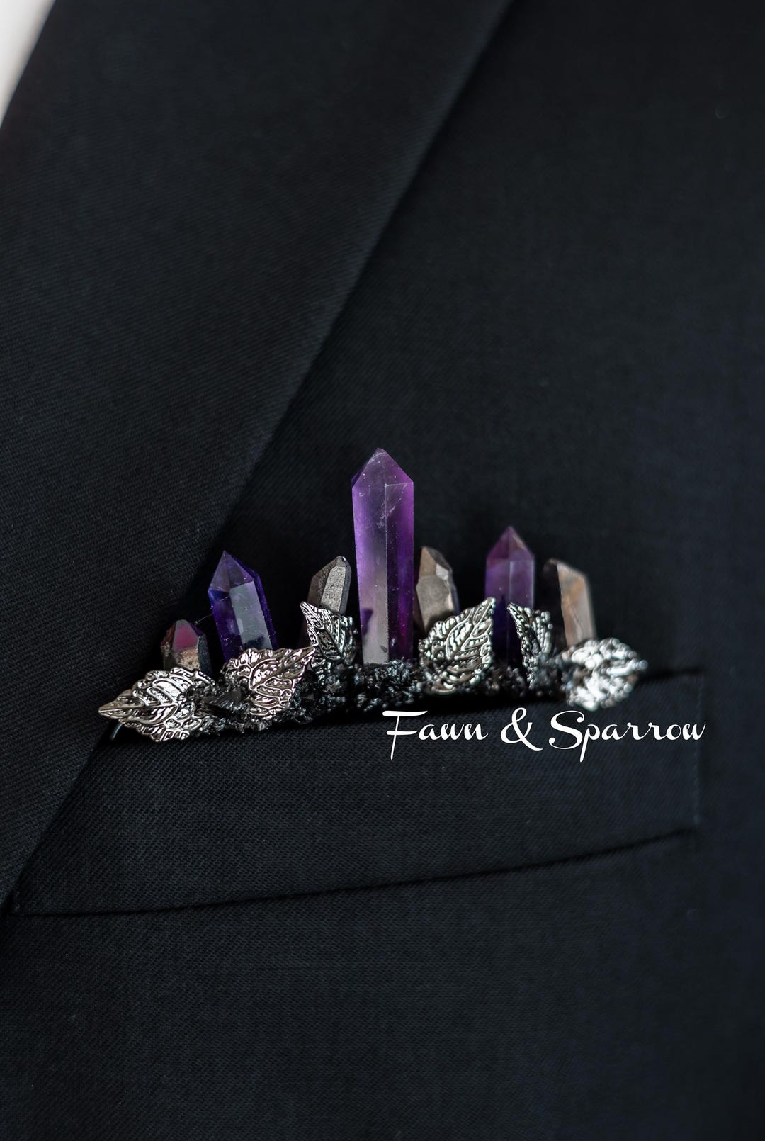 Crystal Pocket Boutonniere With Amethyst and Black Quartz, Crystal ...