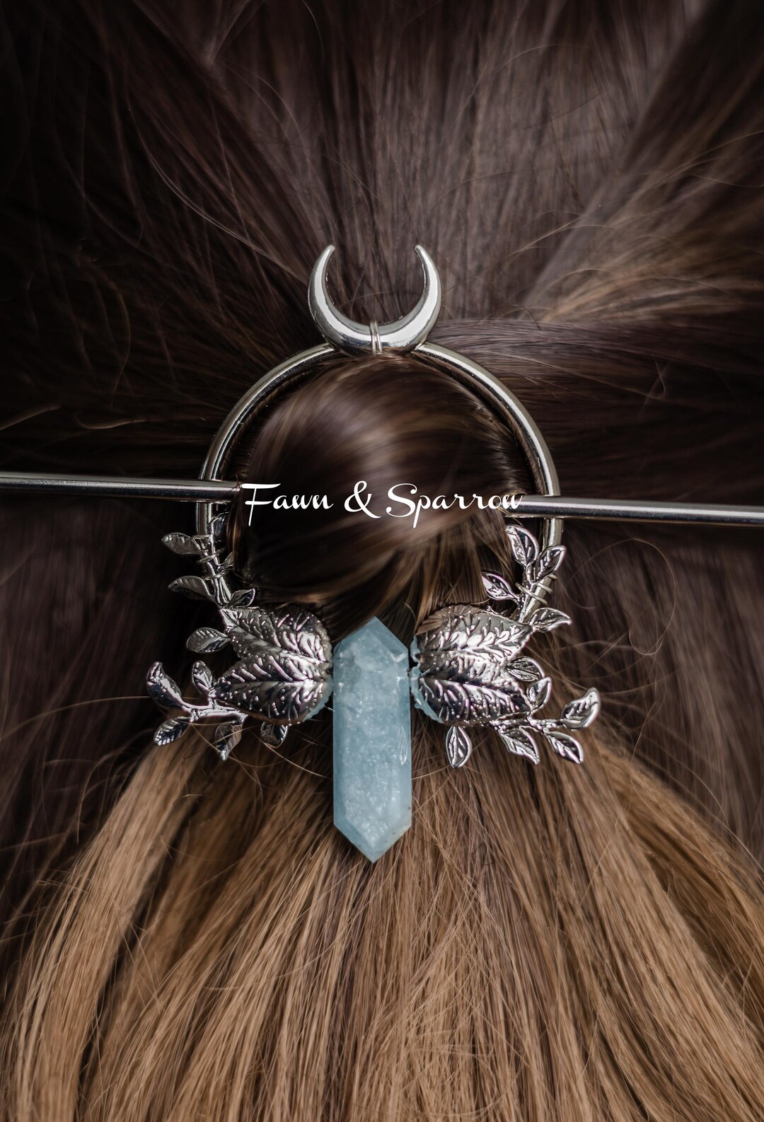 Aquamarine Crystal Hair Stick, Crystal Hair Pin With Circle - Etsy