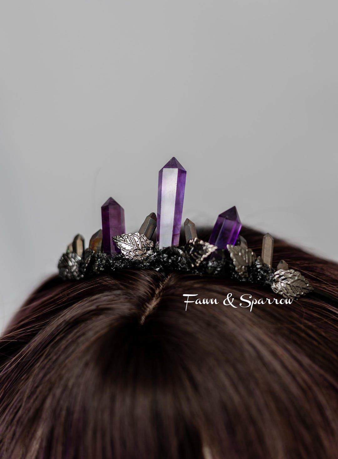 Dark Fairy Amethyst Obsidian Moon Tiara,gothic Crown,crystal Headpiece ...
