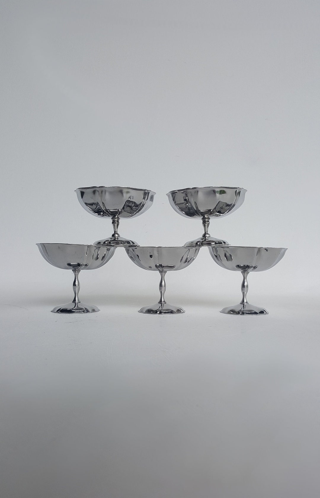 Set of 5 French Vintage Stainless Steel Ice Cream Coups, Dessert Cups ...