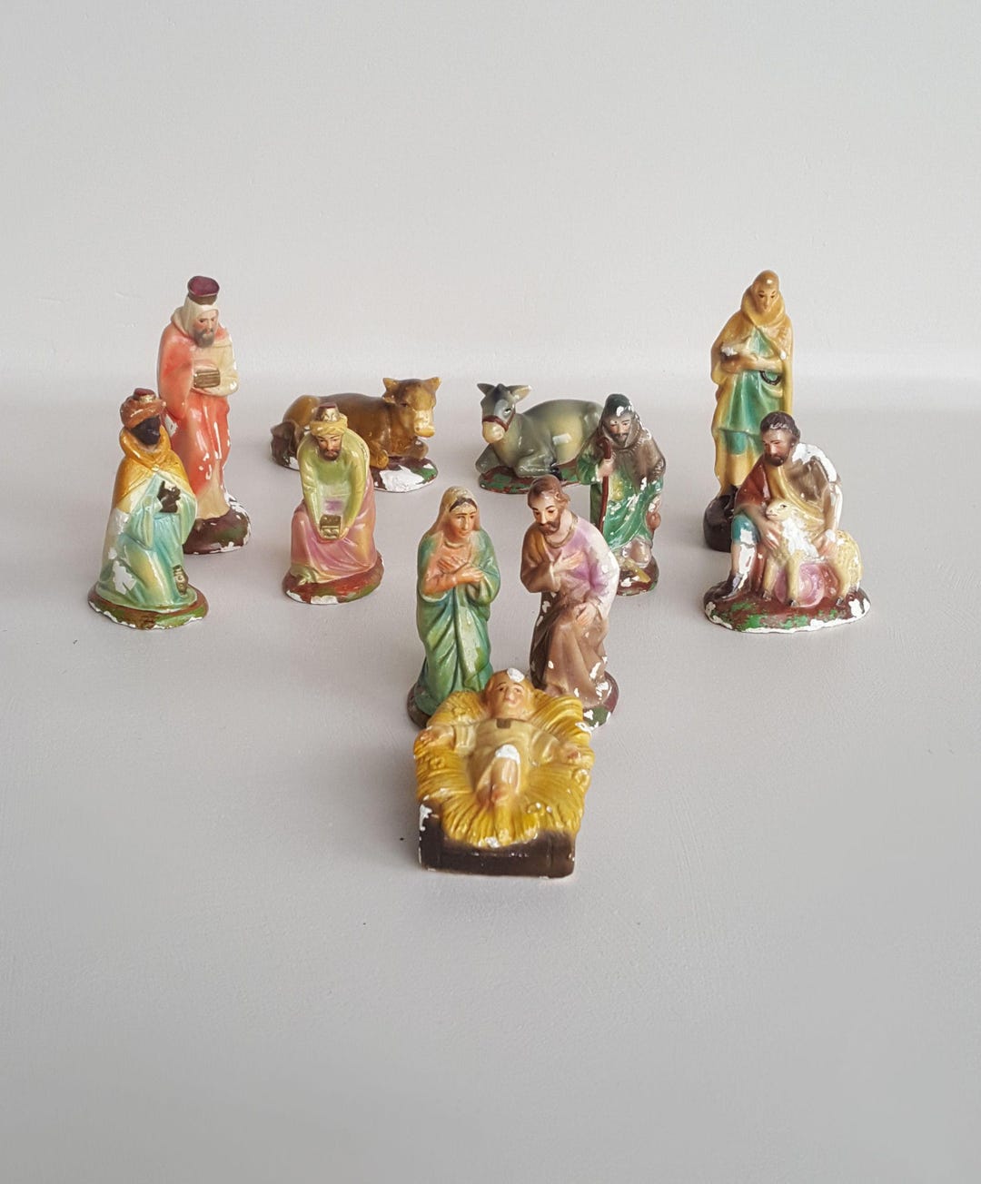 Antique French Nativity Set: Handpainted Plaster Figurines, 11 Piece - Etsy