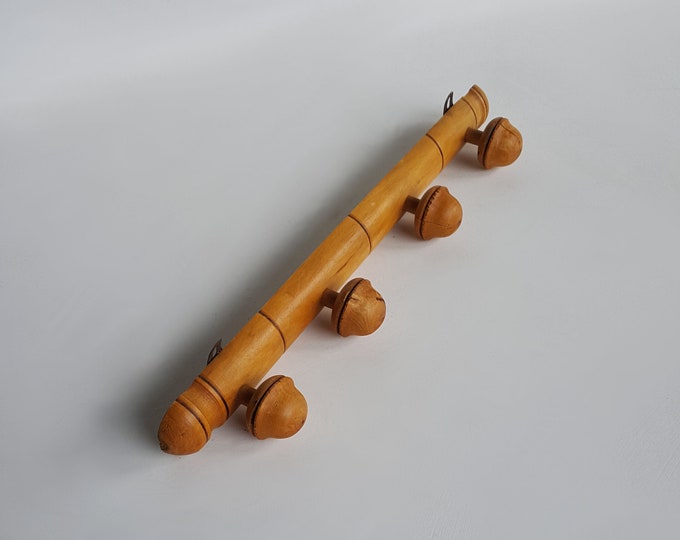 French Vintage Faux Bamboo Clothes Rack, 4 Peg Wooden Coat Rack, Bobbin ...