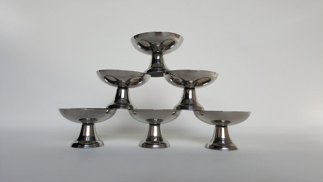 Set of 6 French Vintage Stainless Steel Ice Cream Coupes / Dessert Cups ...