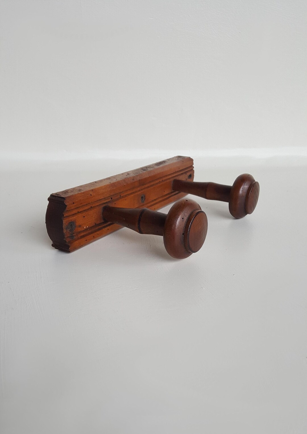 French Vintage Faux Bamboo Clothes Rack, 2 Peg Wooden Coat Rack, Bobbin ...