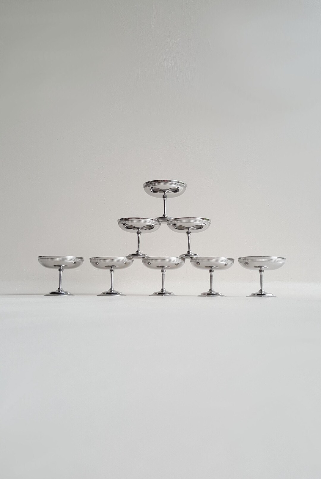 Set of 8 French Vintage Stainless Steel Ice Cream Coups, Dessert Cups ...