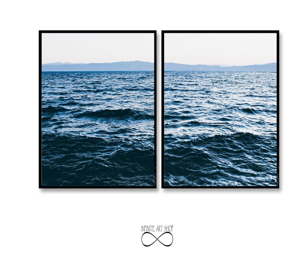 Set of 2 Lake Prints - Blue Water Photography, Ohrid Lake Waves ...