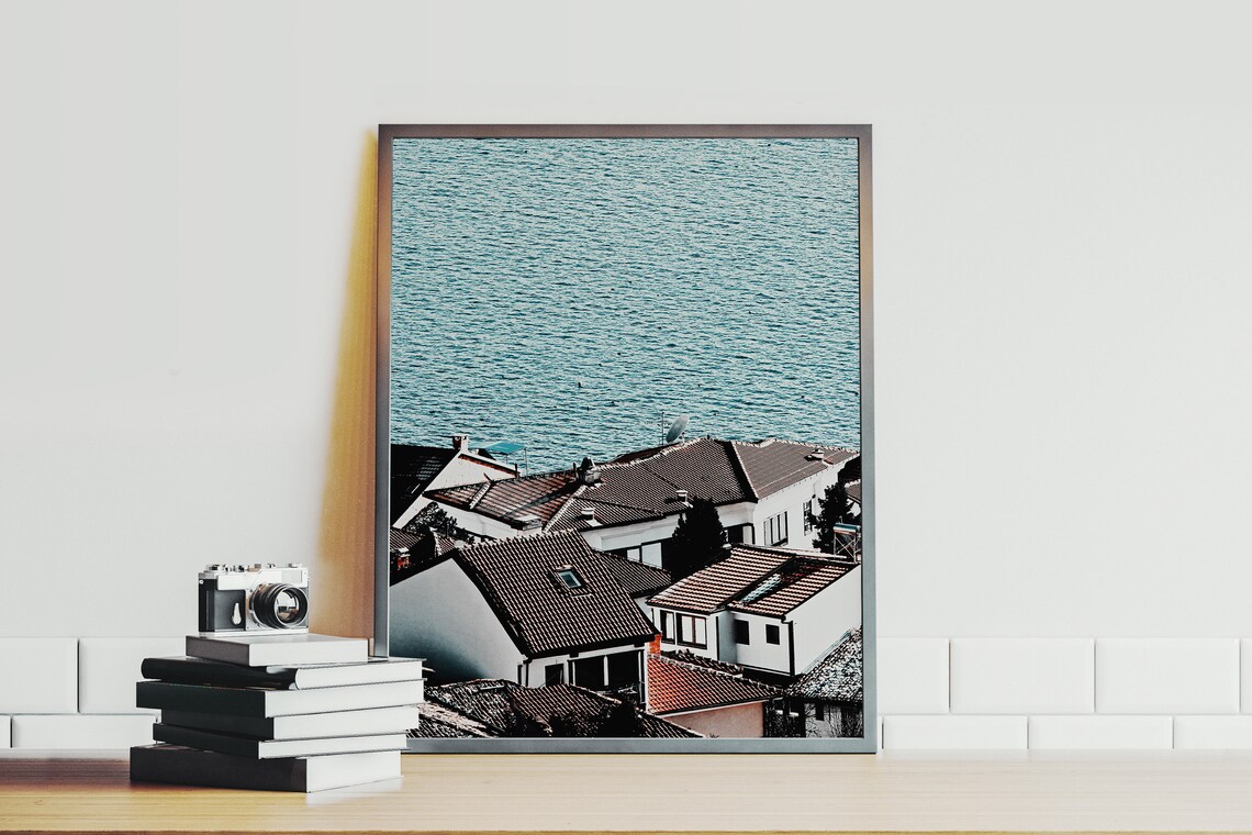 Set of 2 Roof Print,vintage House Print,lake Print,roof Tiles Print ...