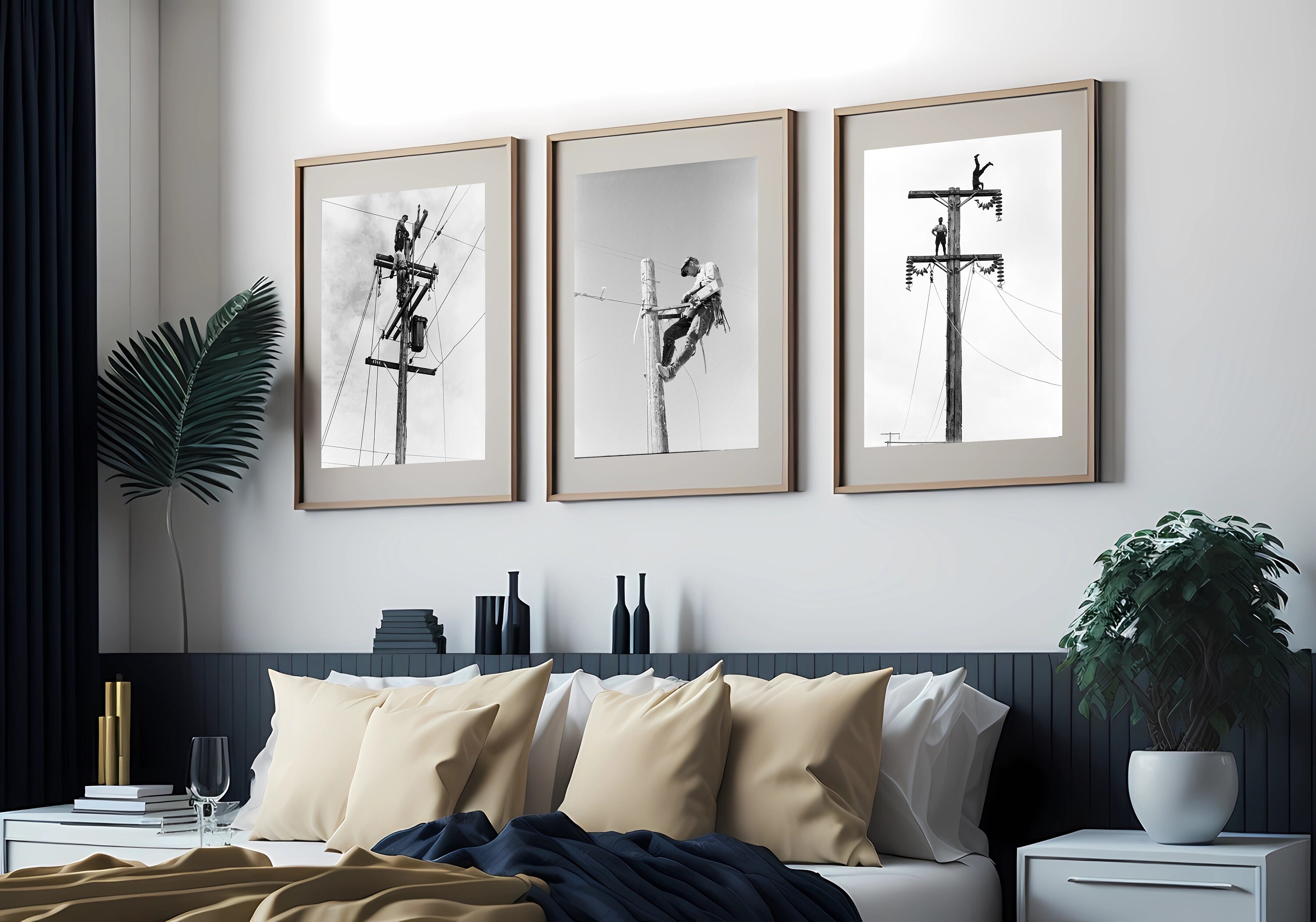 Retro Line Workers Photos, Set of 3 Vintage Electrical Line Workers on ...