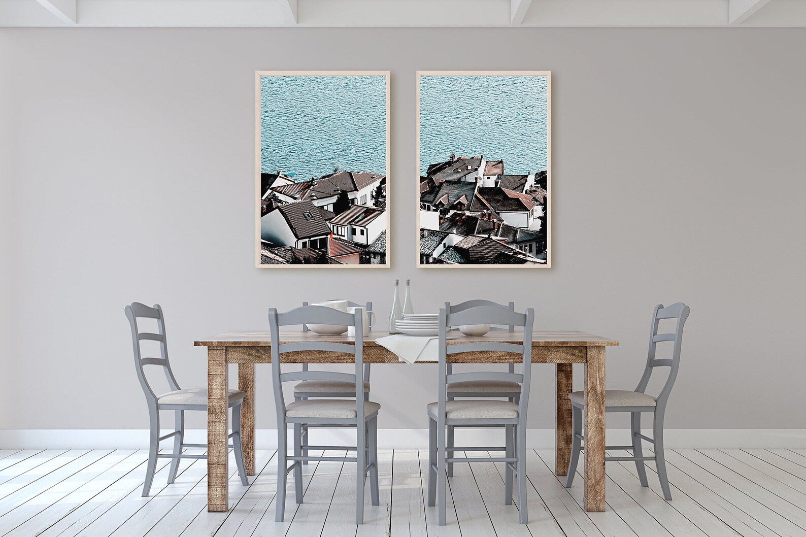 Set of 2 Roof Print,vintage House Print,lake Print,roof Tiles Print ...