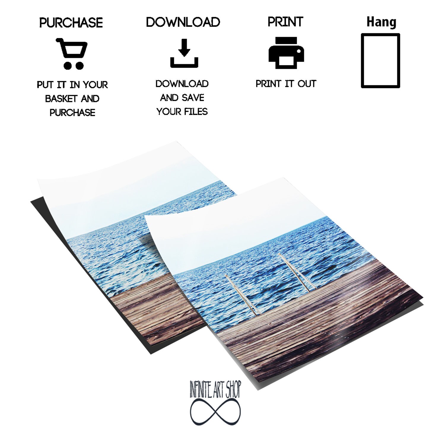 Set of 2 Minimalist Blue Printlake Dockblue Water Printpier - Etsy