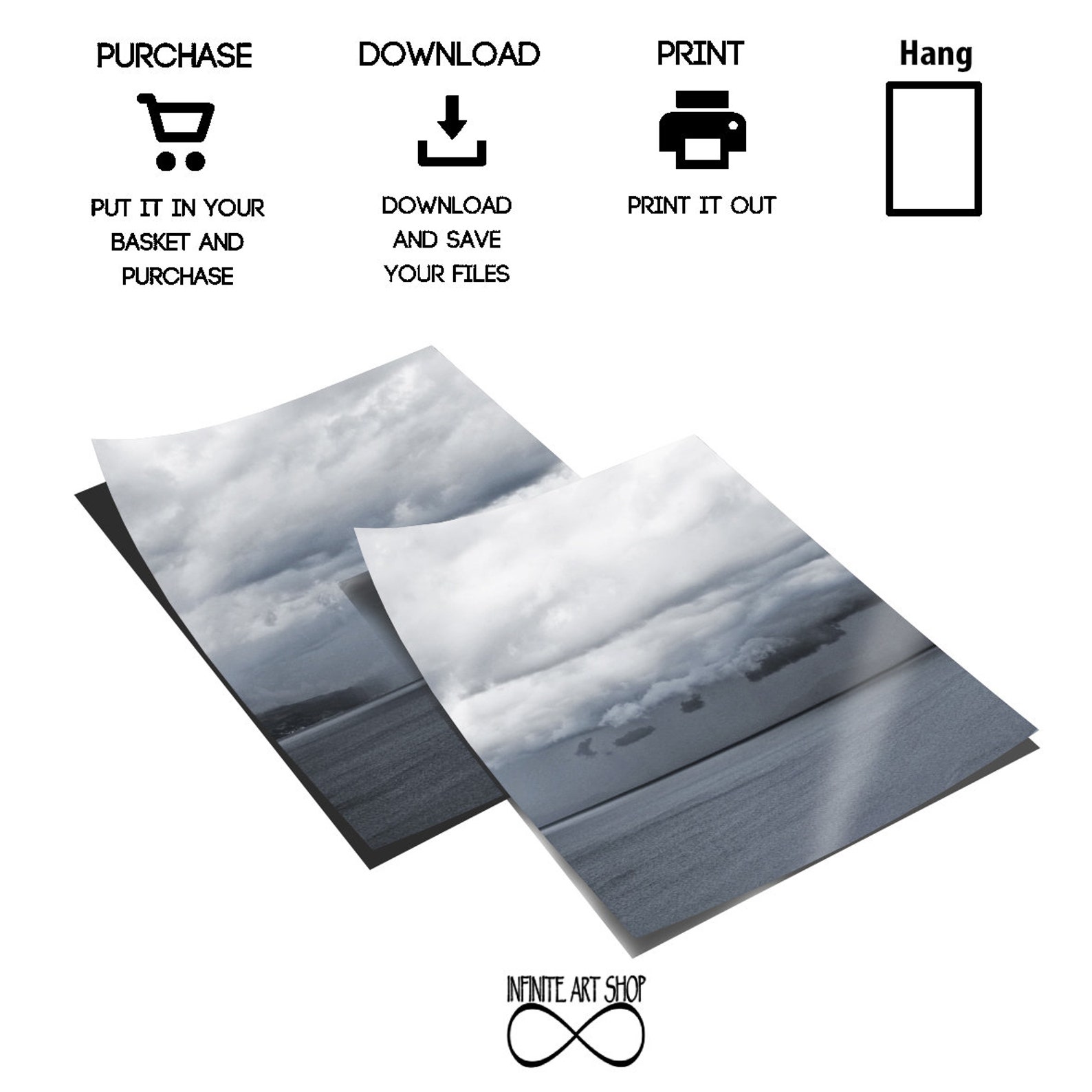 Set of 2 Black and White Cloud Photography,clouds Print,lake Print ...