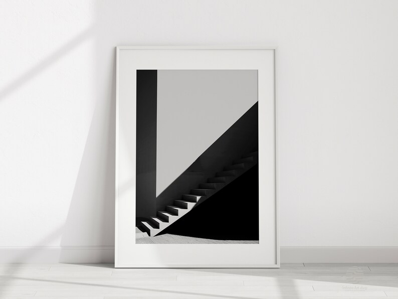 Minimalist Stairway Wall Art, Black and White Architecture Print ...