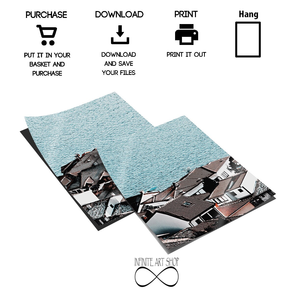 Set of 2 Roof Print,vintage House Print,lake Print,roof Tiles Print ...