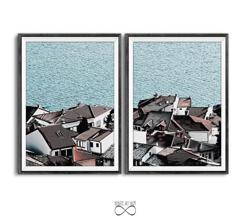 Set of 2 Roof Prints, Vintage House Roof Art, Rustic Architecture ...