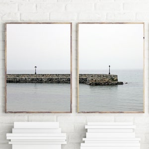 Minimalist Boat Harbor Print Set of 2, Moody Lake Photography, Old ...