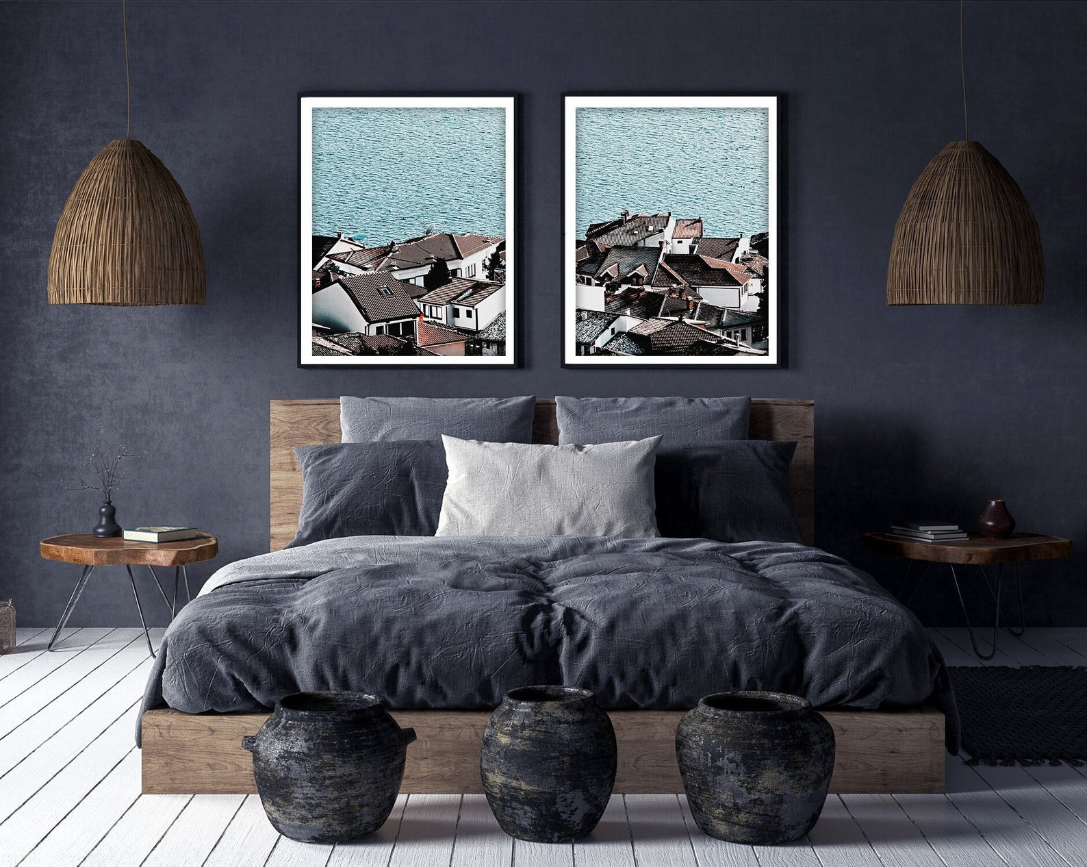Set of 2 Roof Prints, Vintage House Roof Art, Rustic Architecture ...
