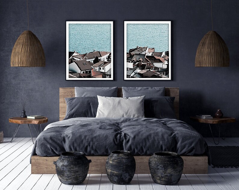 Set of 2 Roof Prints, Vintage House Roof Art, Rustic Architecture ...