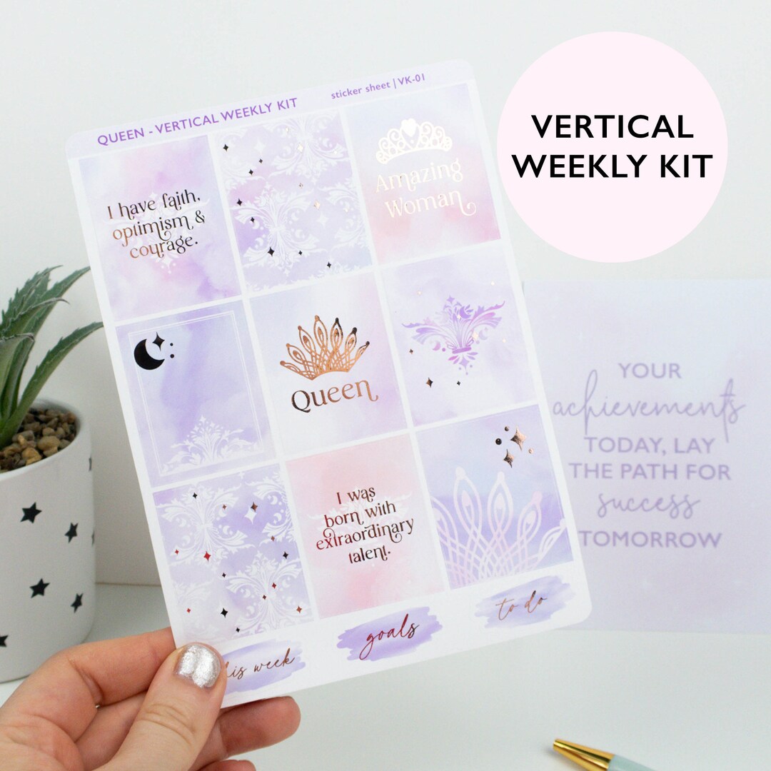 Queen - Weekly Sticker Kit for Standard Vertical Planners. Rose Gold ...