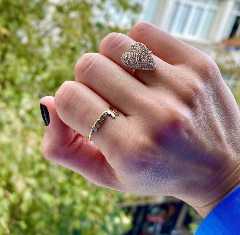 Heart Ring Pave Elongated Heart Ring Pave Diamond Heart | Etsy