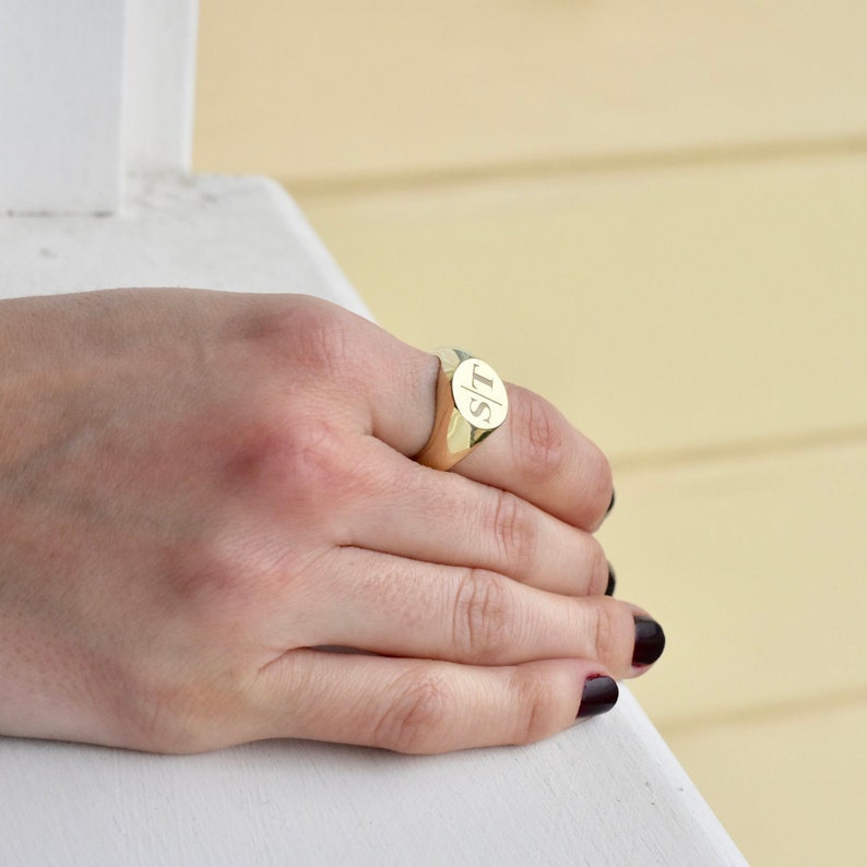 14K Gold Signet Ring Personalized Signet Ring Couples - Etsy
