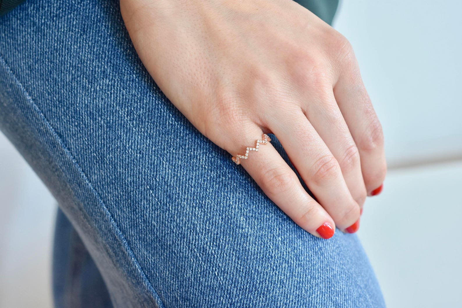 Zig Zag Ring Heart Rhythm Ring Pave Diamonds CZ Stone Ring - Etsy