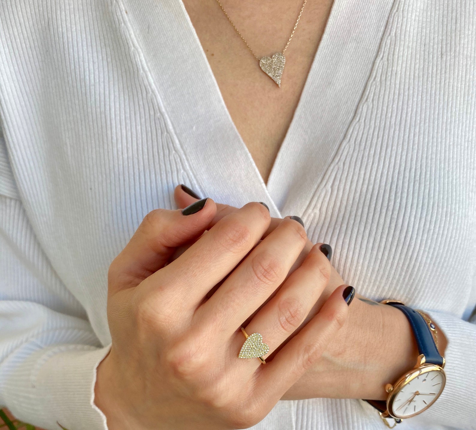 Heart Ring Pave Elongated Heart Ring Pave Diamond Heart | Etsy