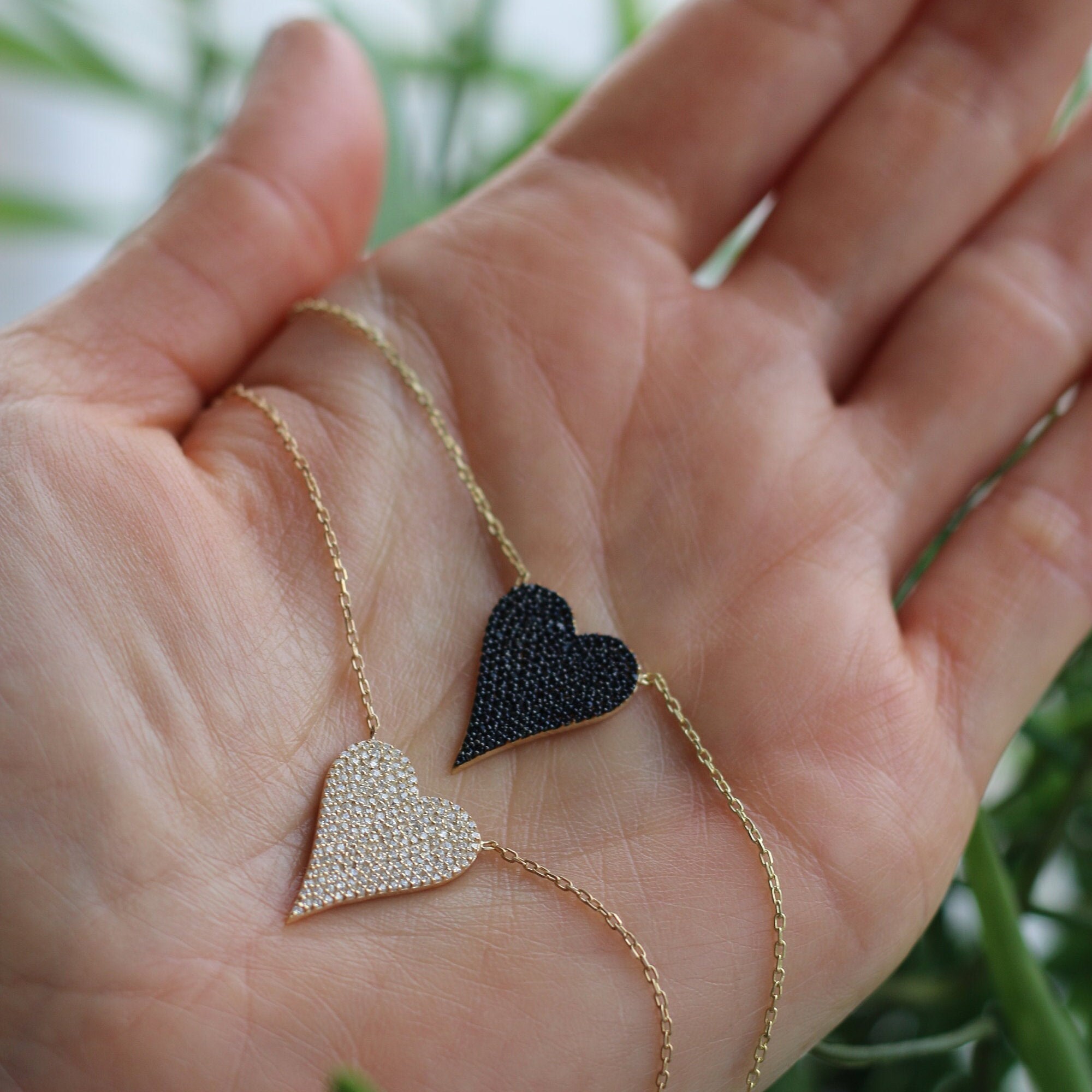 Heart Necklace Pave Elongated Heart Pendant Christmas Gift | Etsy