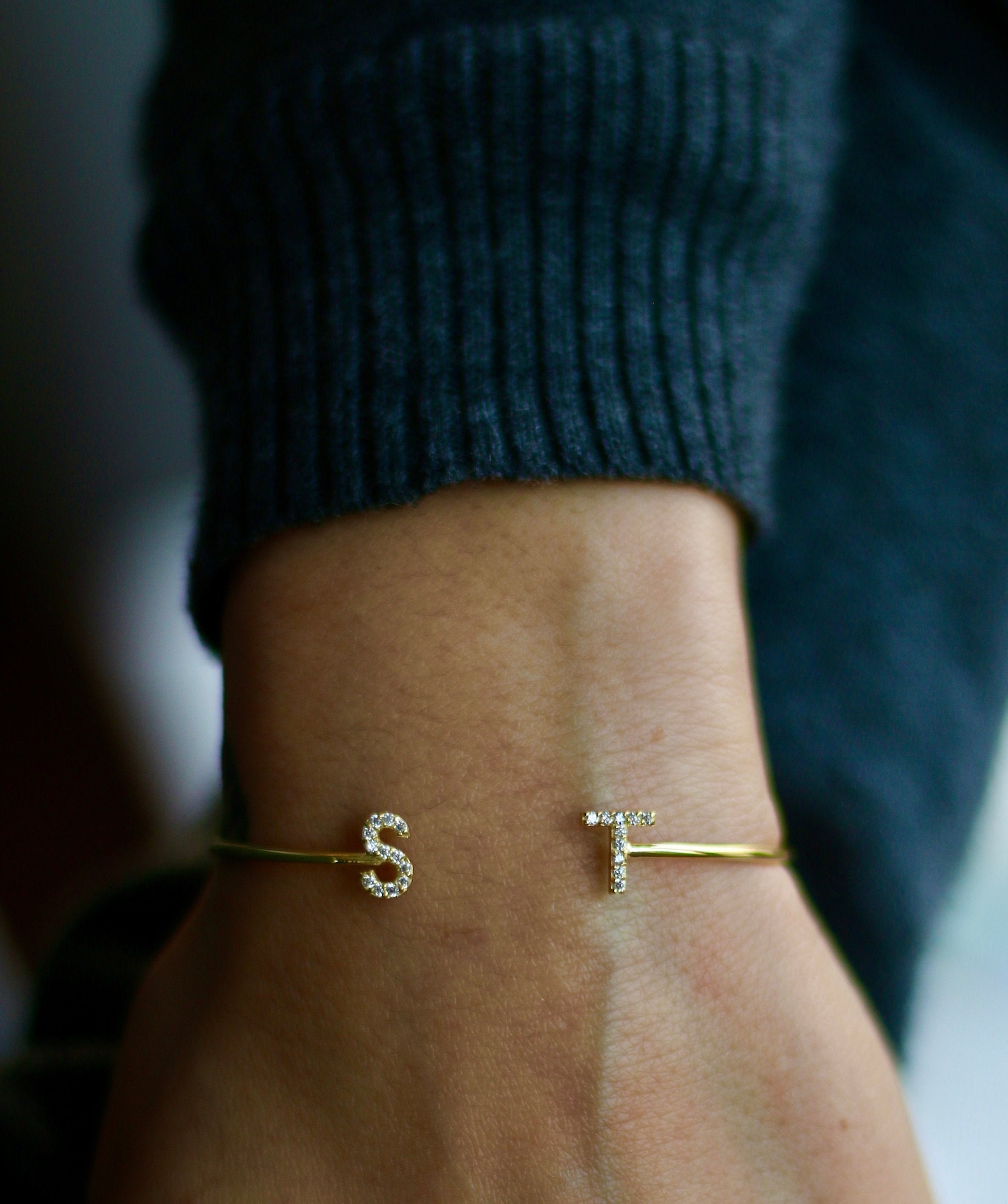 Pavé Letter Bracelet - Custom Letter Bracelet -custom Name Bracelet ...