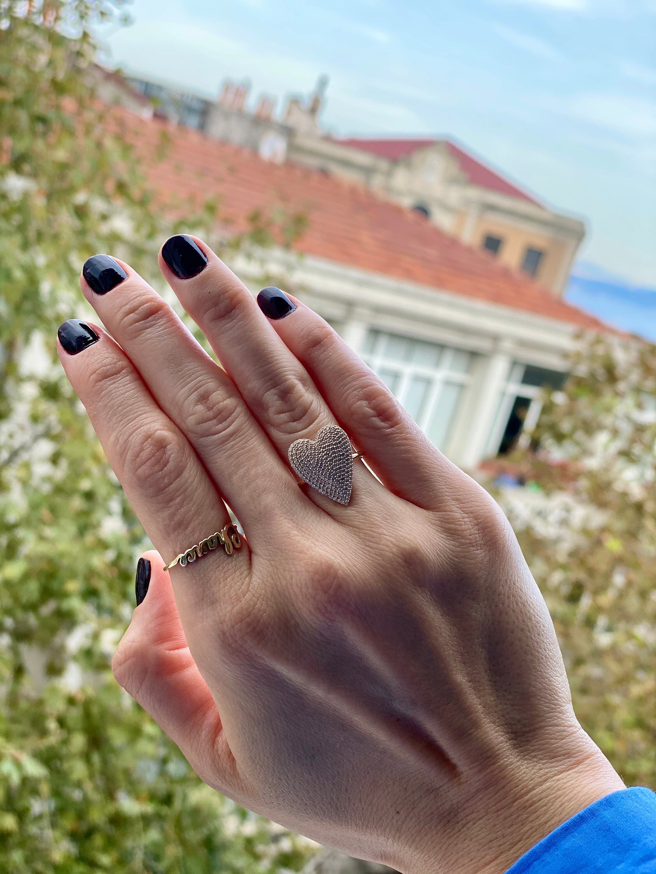 Heart Ring Pave Elongated Heart Ring Pave Diamond Heart | Etsy