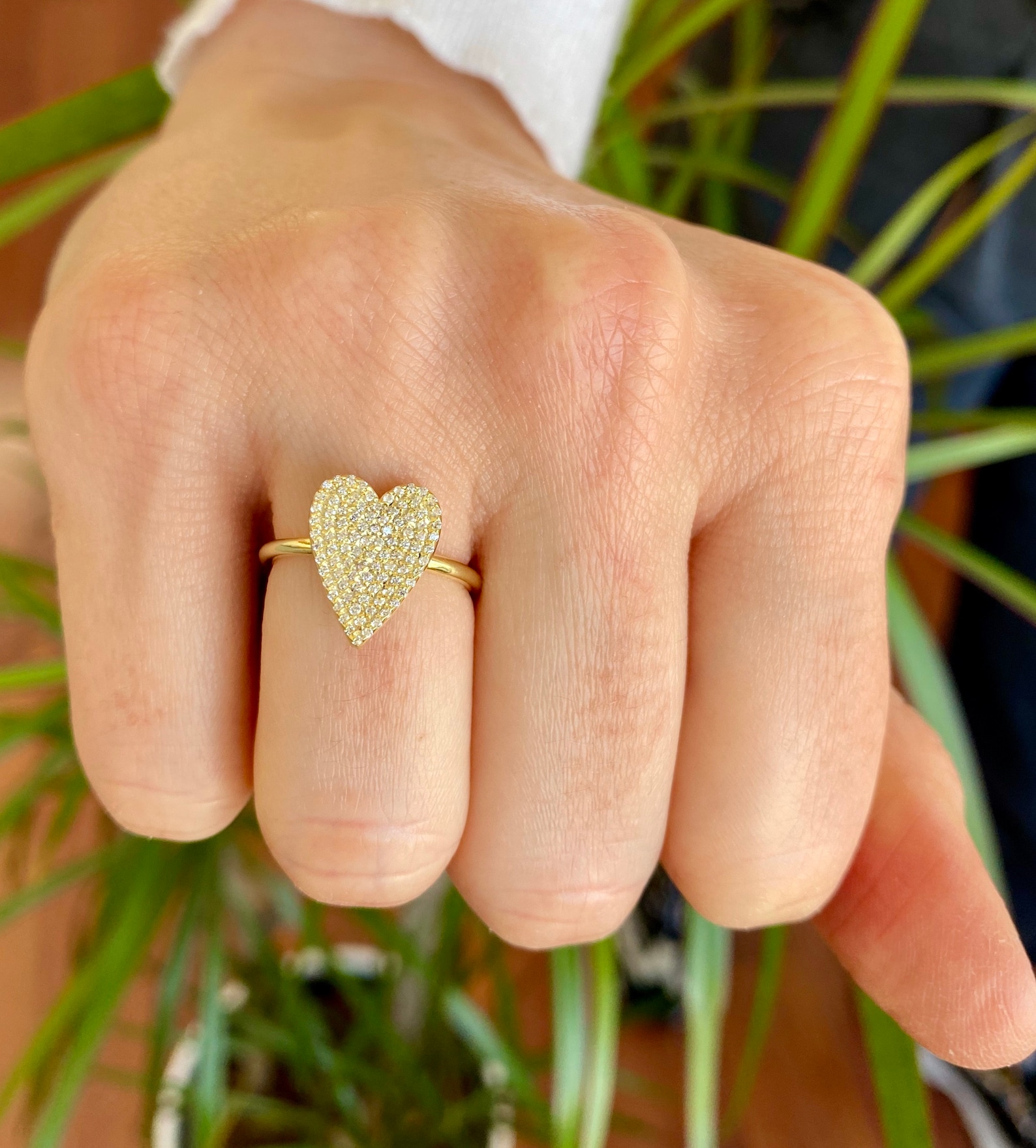 Heart Ring Pave Elongated Heart Ring Pave Diamond Heart - Etsy