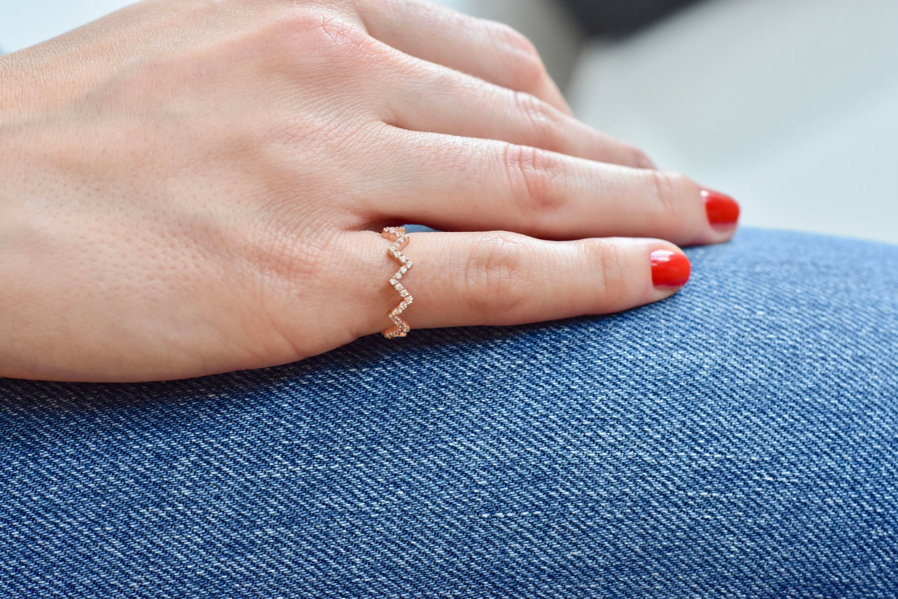 Zig Zag Ring Heart Rhythm Ring Pave Diamonds CZ Stone Ring - Etsy